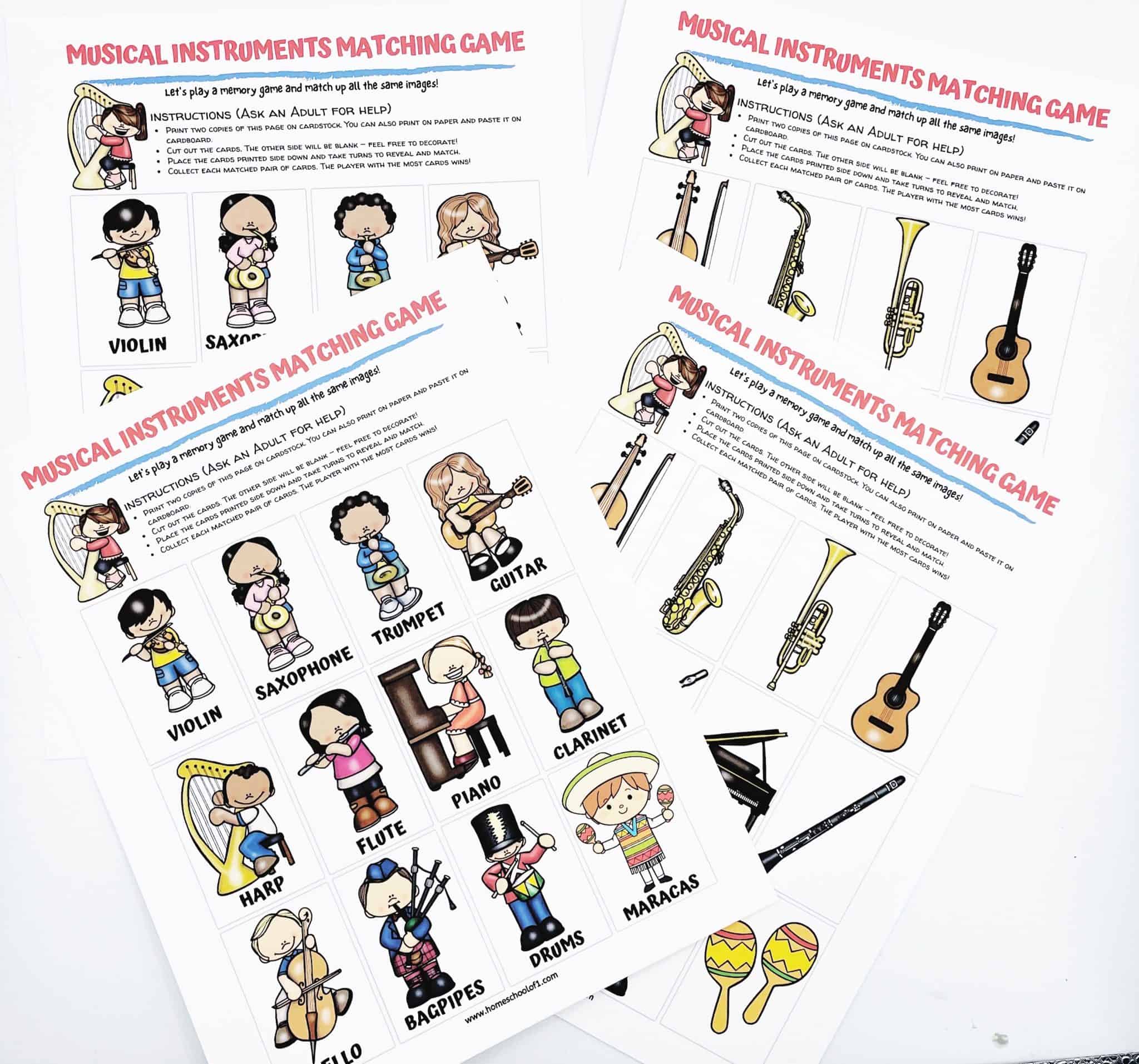 Free Musical Instrument Matching Game Printable
