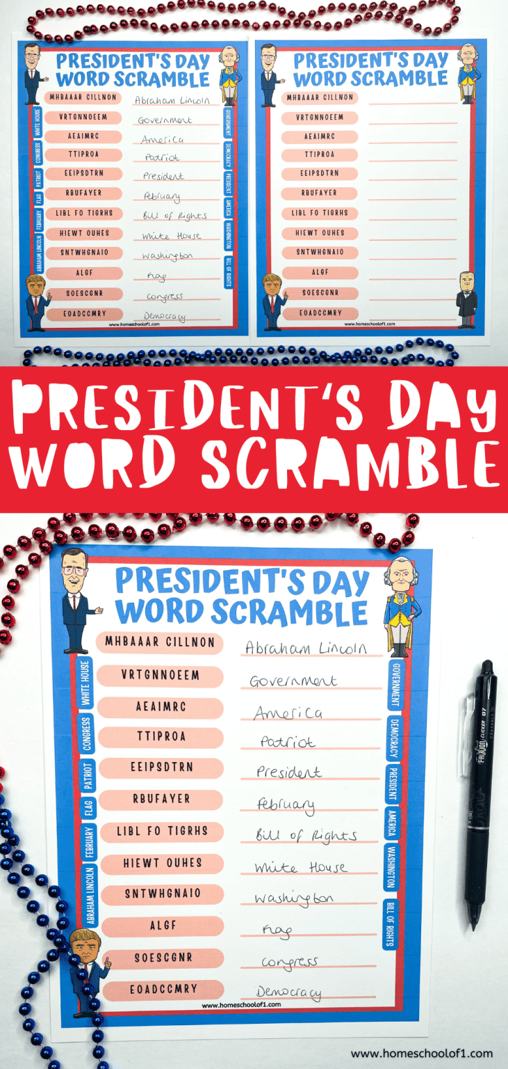 Free President's Day Word Scramble Printable For Kids