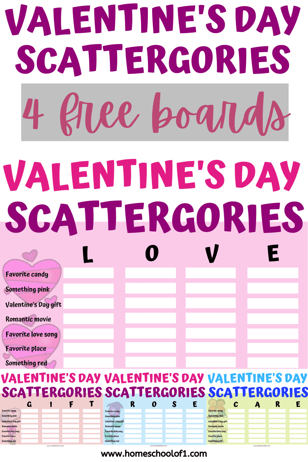 Valentine's Day Scattergories (4 Free Boards)