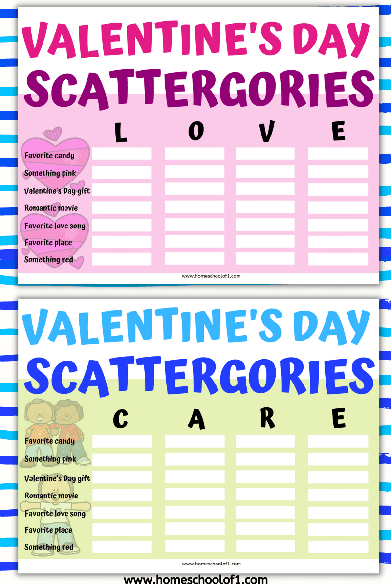 Valentine's Day Scattergories (4 free boards) - Homeschool of 1