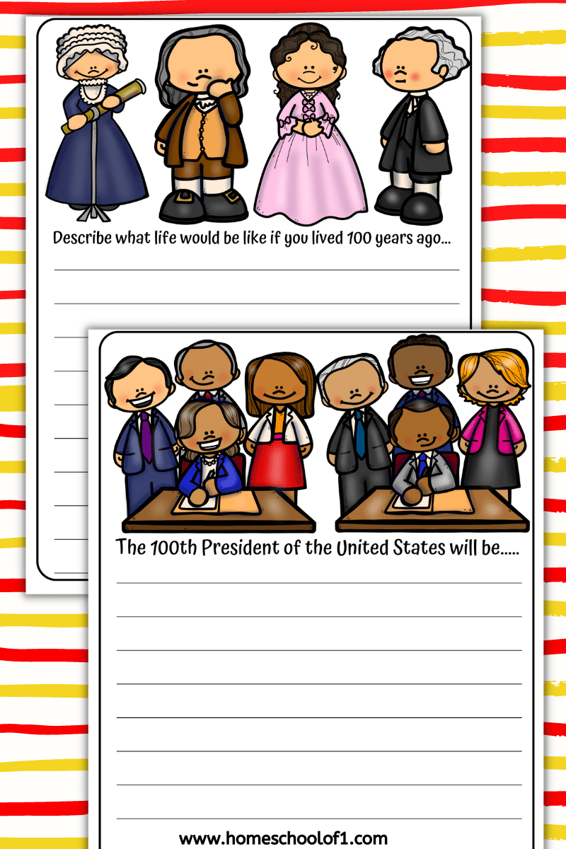 100th Day of School Writing Prompts (free printables)