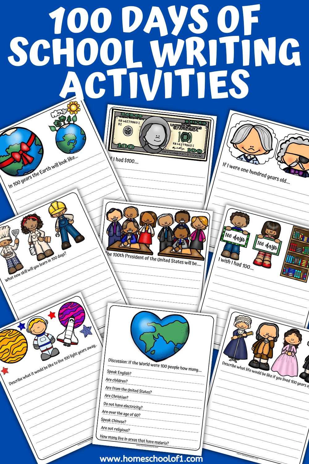 100th Day of School Writing Prompts (free printables)