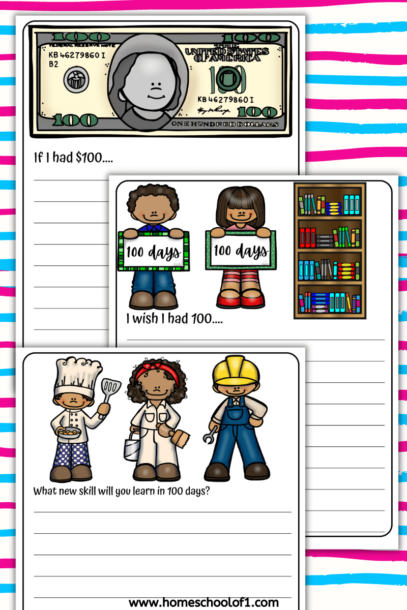 100th Day of School Writing Prompts (free printables)
