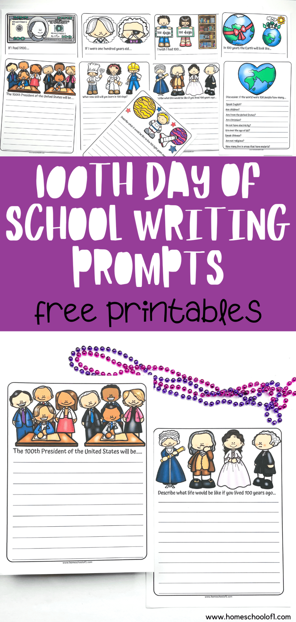 Free 100th Day of School Writing Prompt Printables