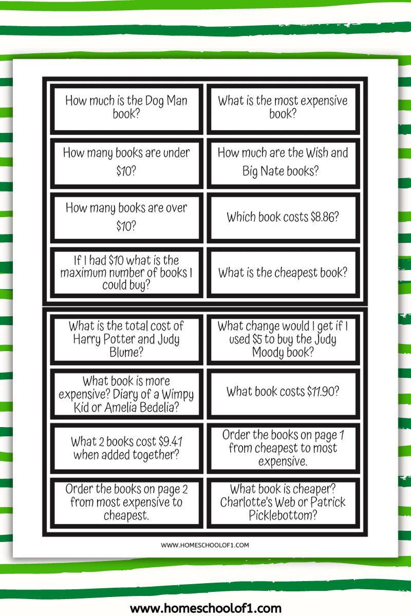 Shopping Worksheets: Role Play at the Bookstore (free printables)