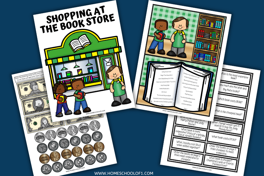 Shopping Worksheets: Role Play at the Bookstore (free printables)