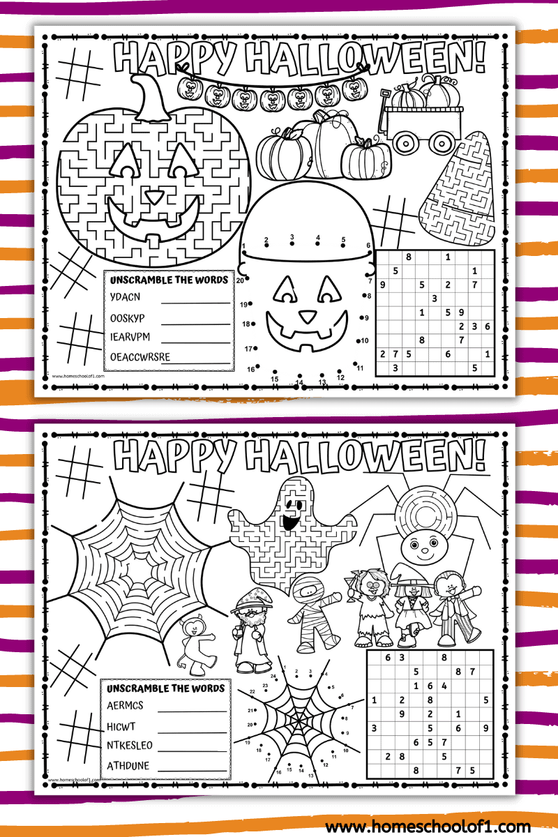 Free Halloween Activity Placemats for Table Fun