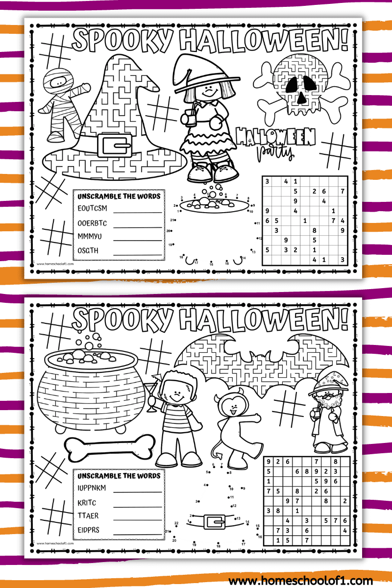 Free Halloween Activity Placemats for Table Fun