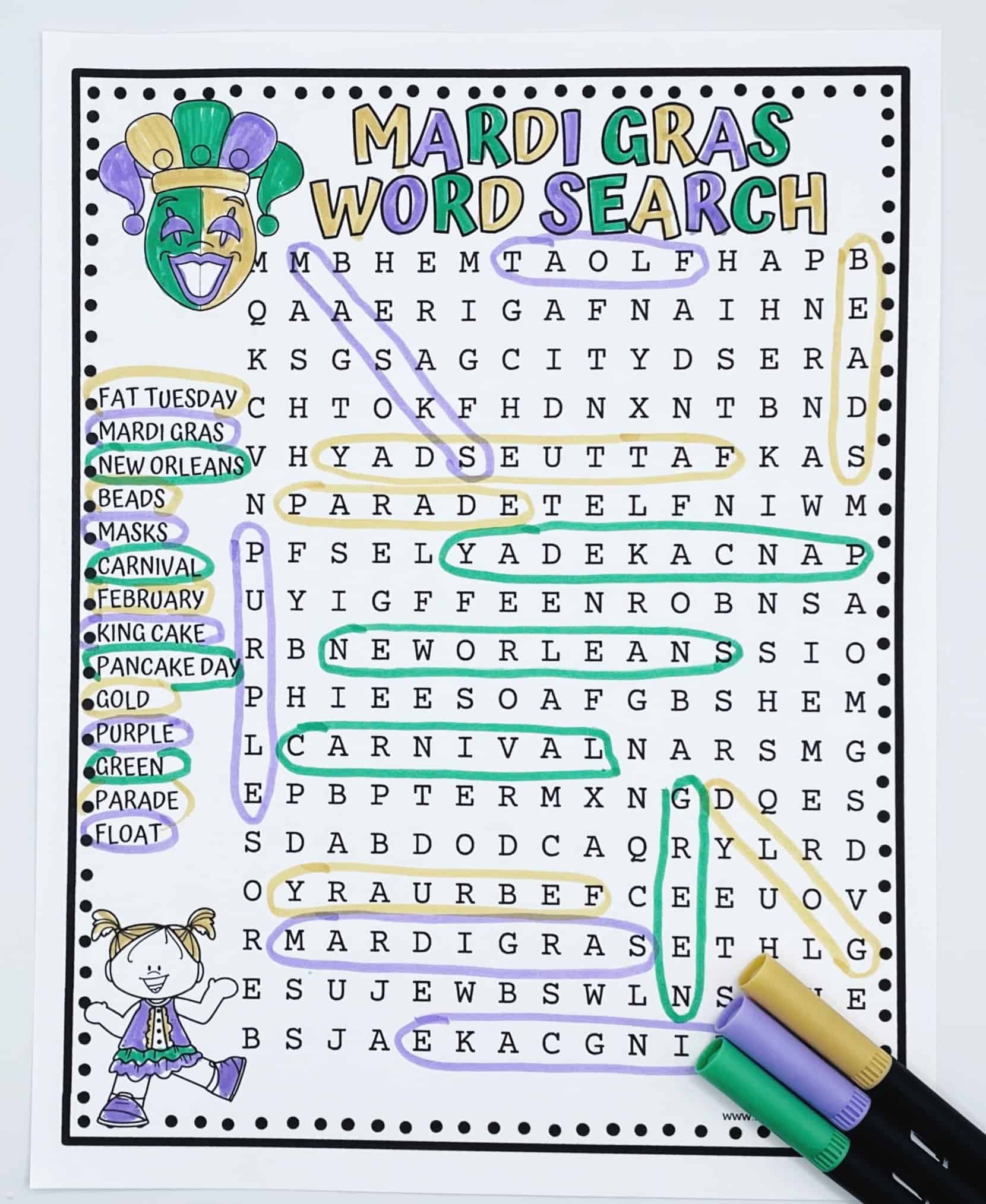 Free Mardi Gras Word Search Printable