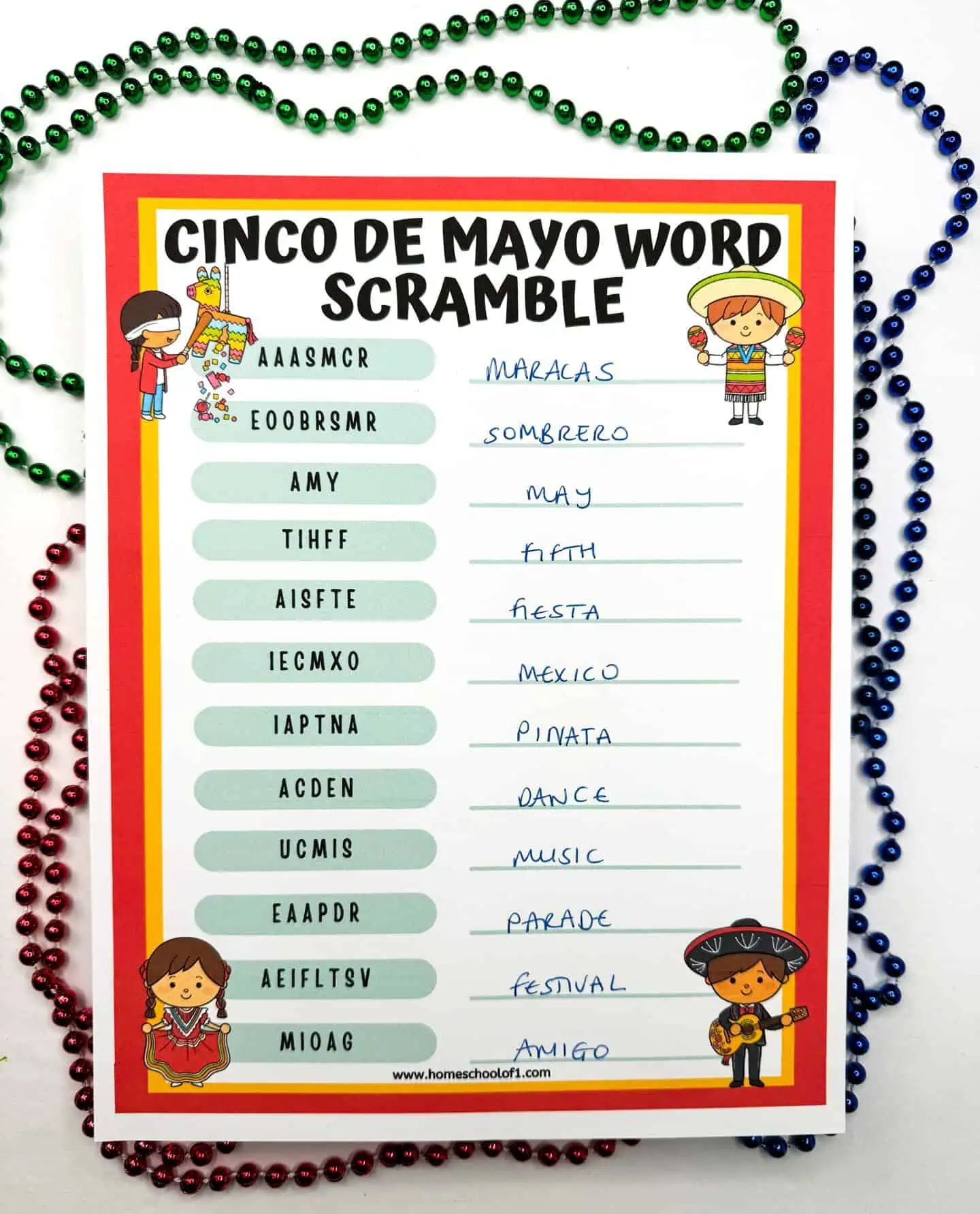 Free Cinco de Mayo Word Scramble Printable for Kids