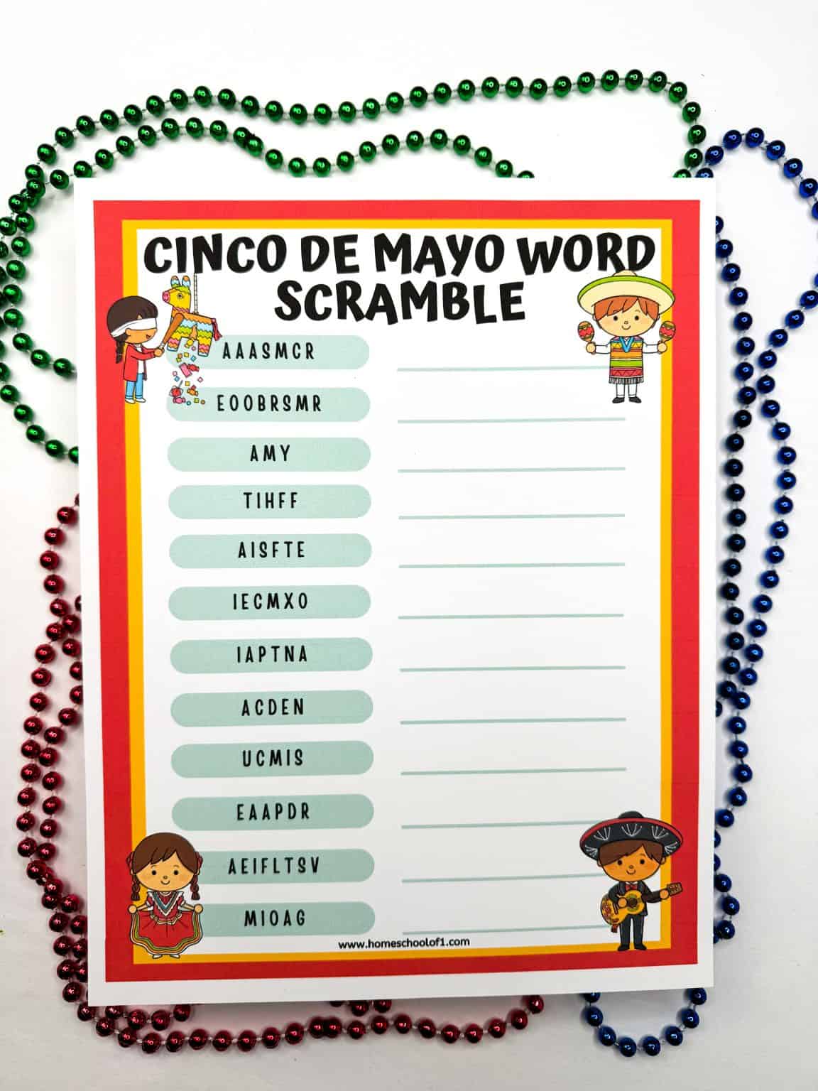 Free Cinco de Mayo Word Scramble Printable for Kids