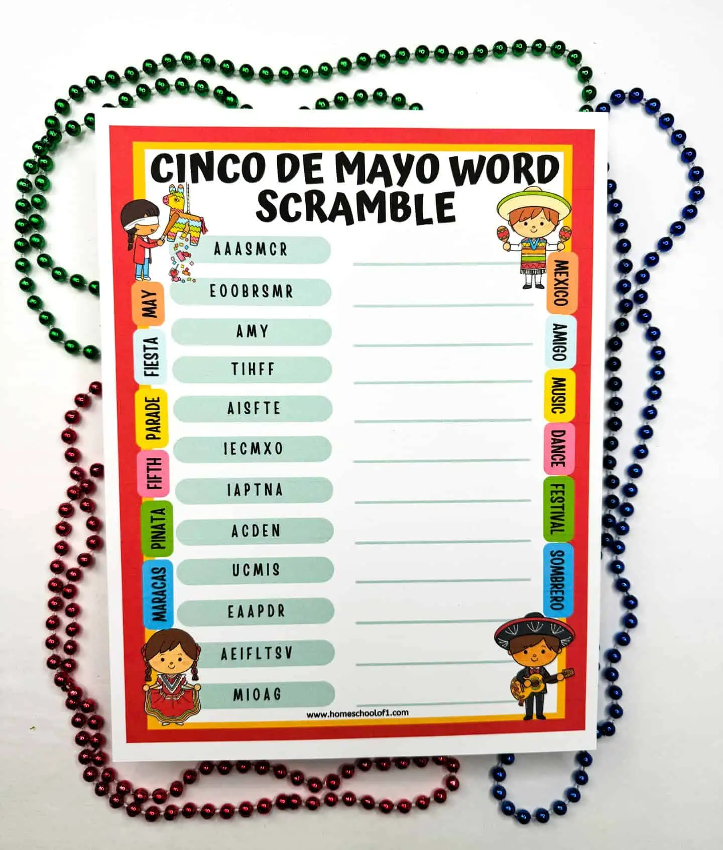 Free Cinco de Mayo Word Scramble Printable for Kids