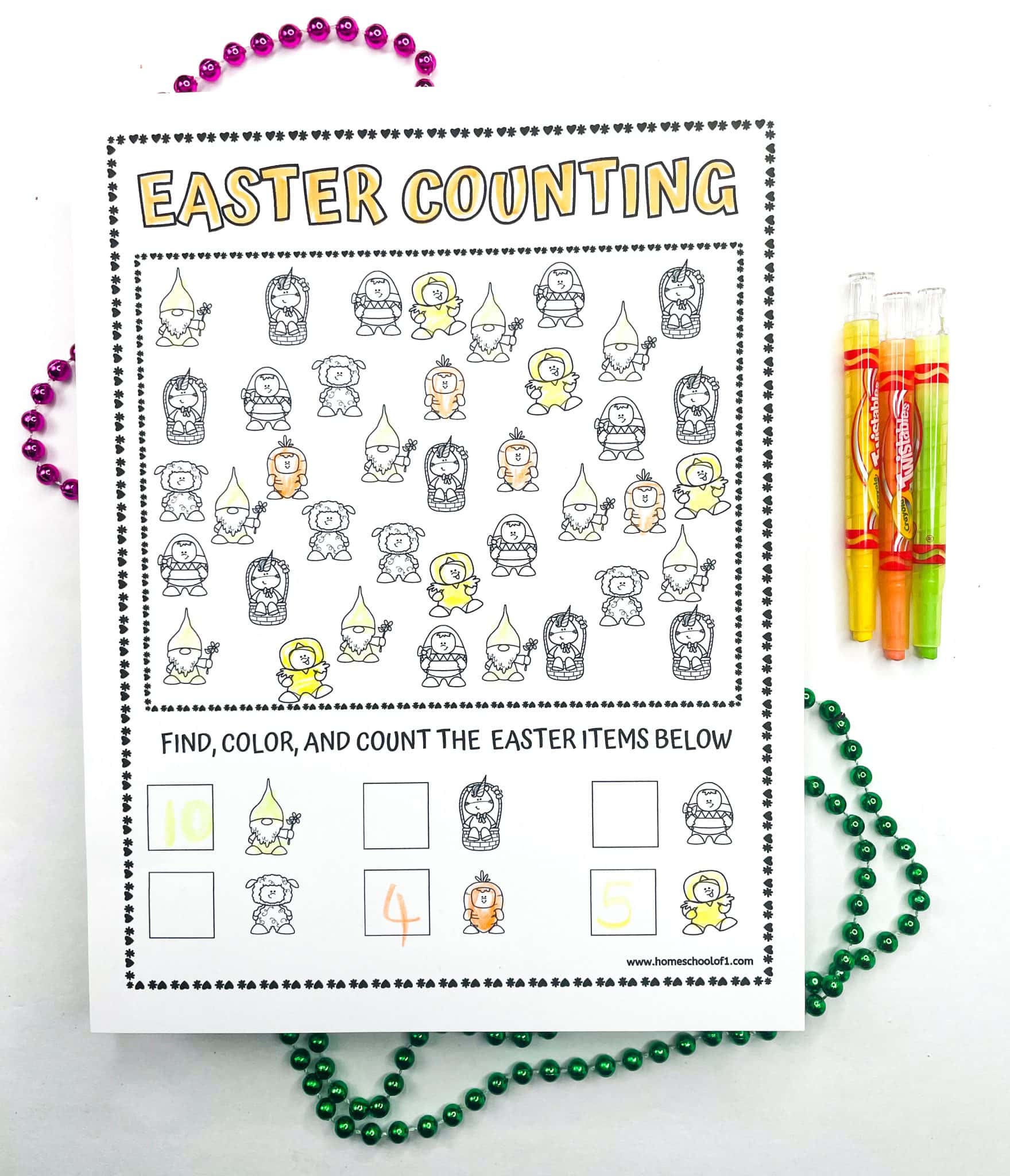 Easter Counting Worksheets for Preschool (Count and Write 1–10)