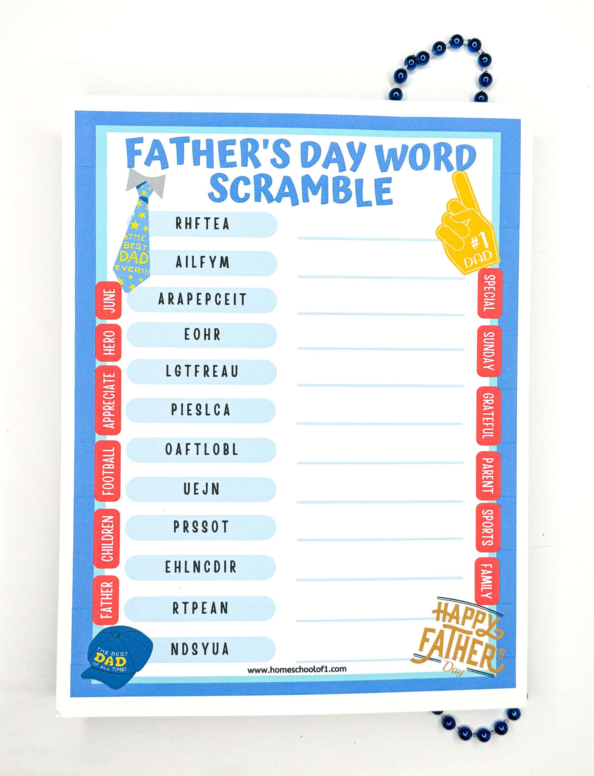 Free Father's Day Word Scramble Printable (With Answers)