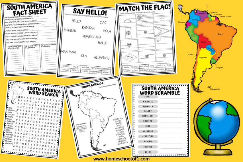 Free South America Worksheets for Kids (Maps, Flags, Facts & More)