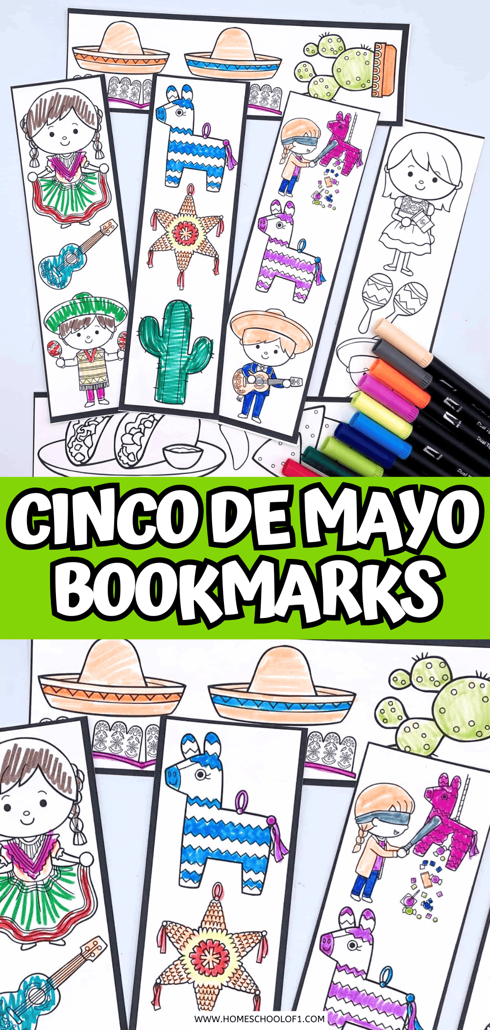 Free Cinco de Mayo Bookmarks to Color for Kids