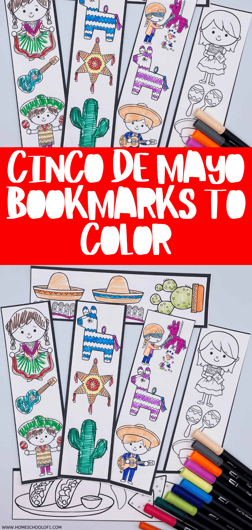 Free Cinco de Mayo Bookmarks to Color for Kids