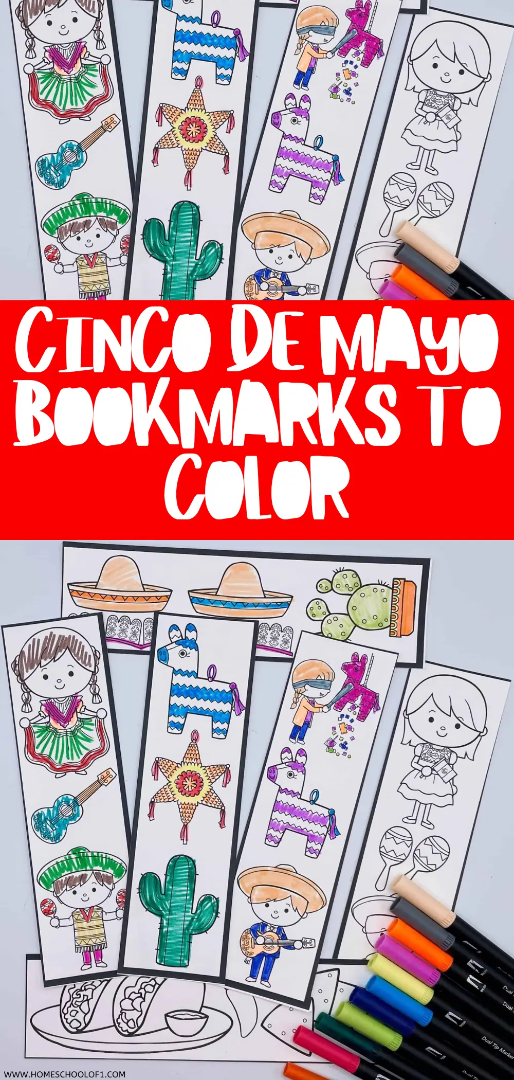 6 Free Cinco de Mayo Bookmarks Printable to Color In