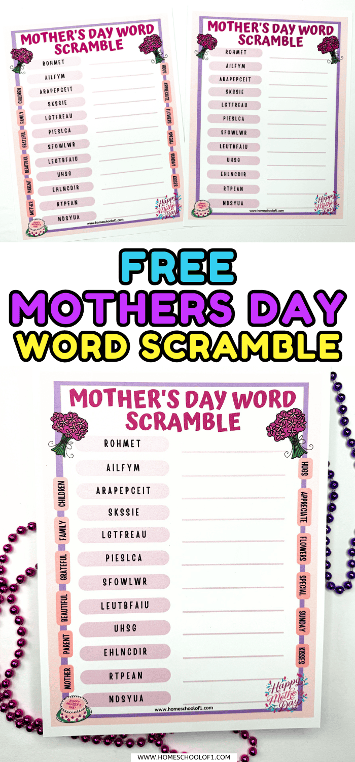 Free Mother’s Day Word Scramble Printable for Kids