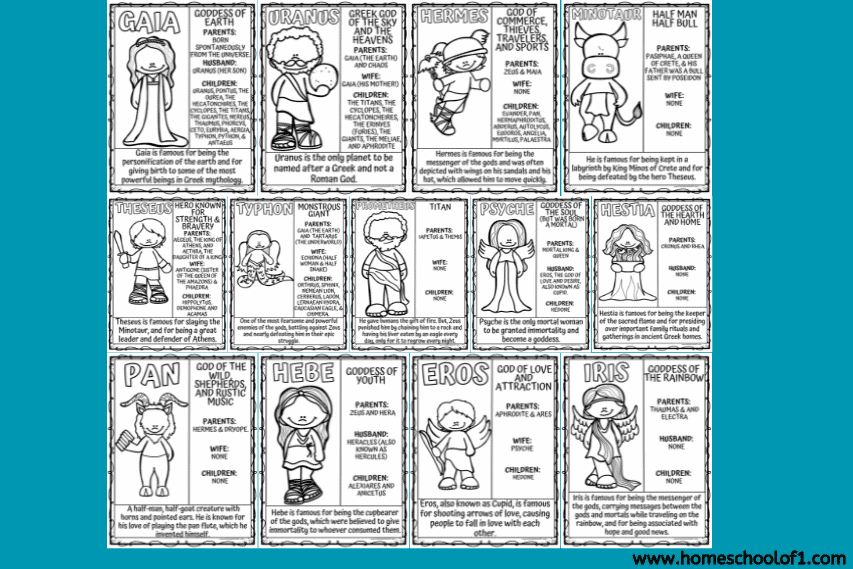 Greek Mythology Worksheets (13 coloring pages)
