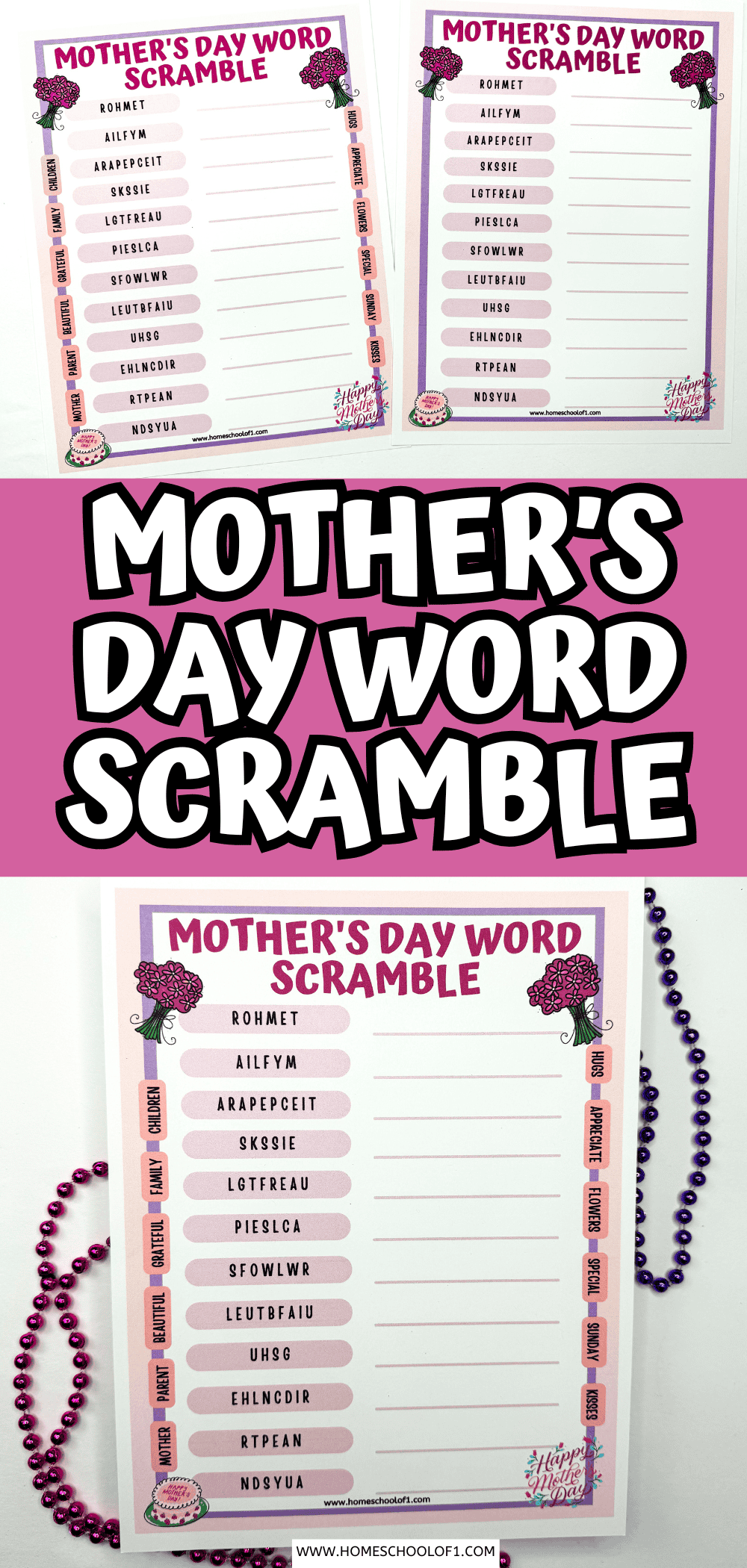 Free Mother’s Day Word Scramble Printable for Kids