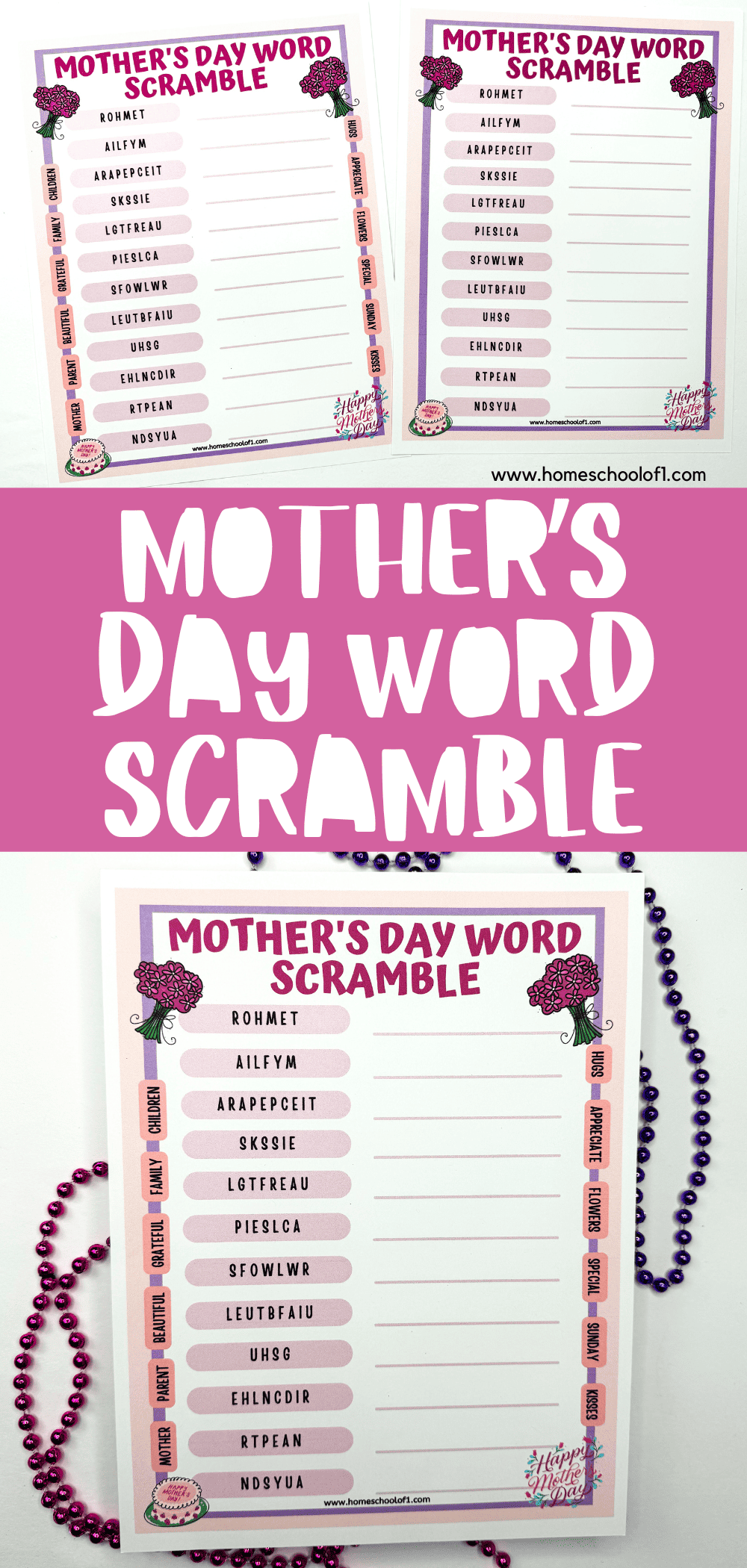 Free Mother’s Day Word Scramble Printable for Kids