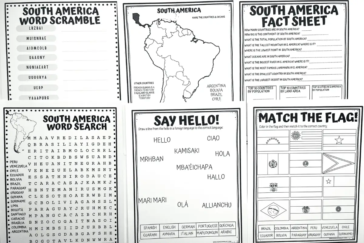 Columbia South America Worksheets