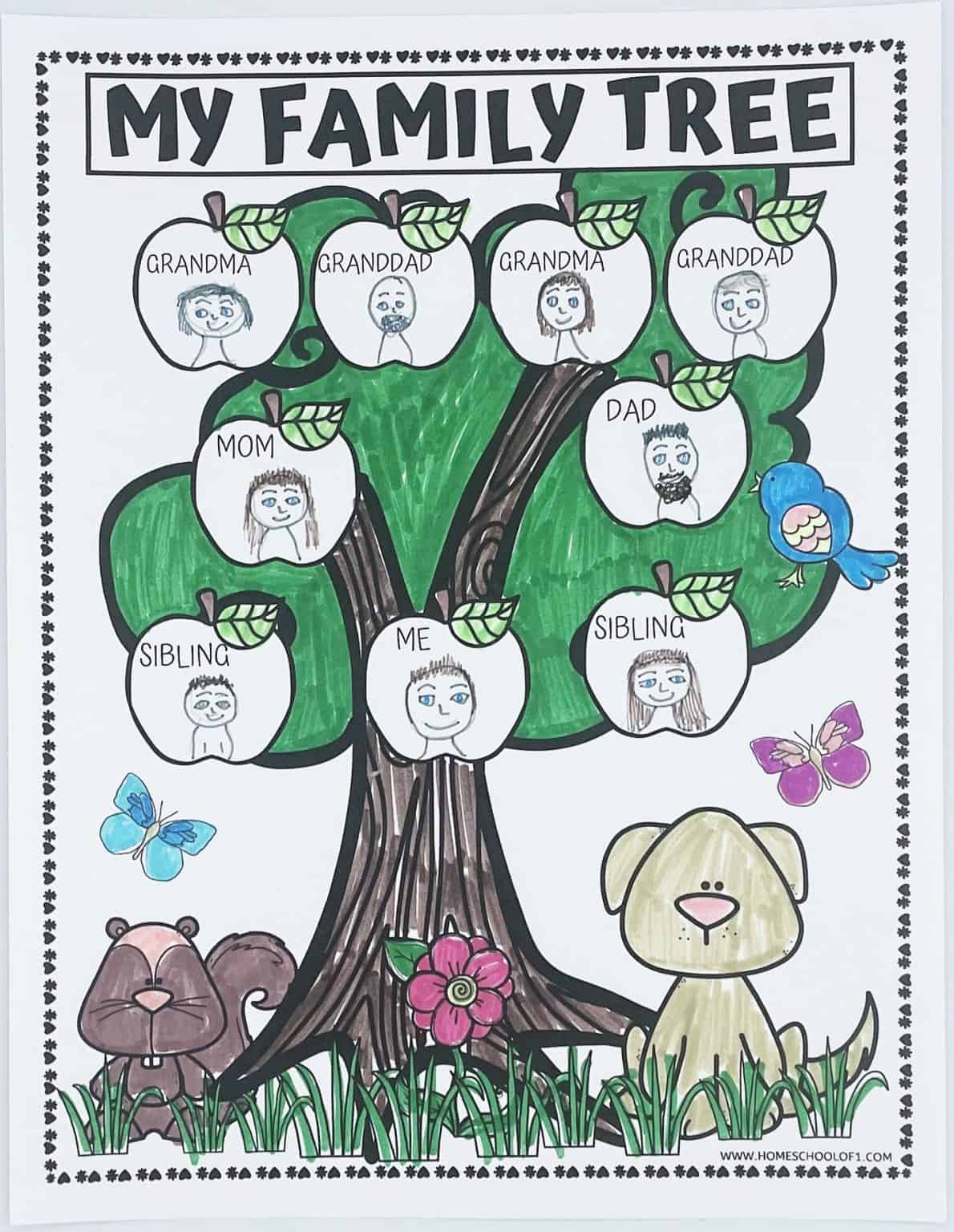 My Family Tree Coloring Page (Free Worksheet)