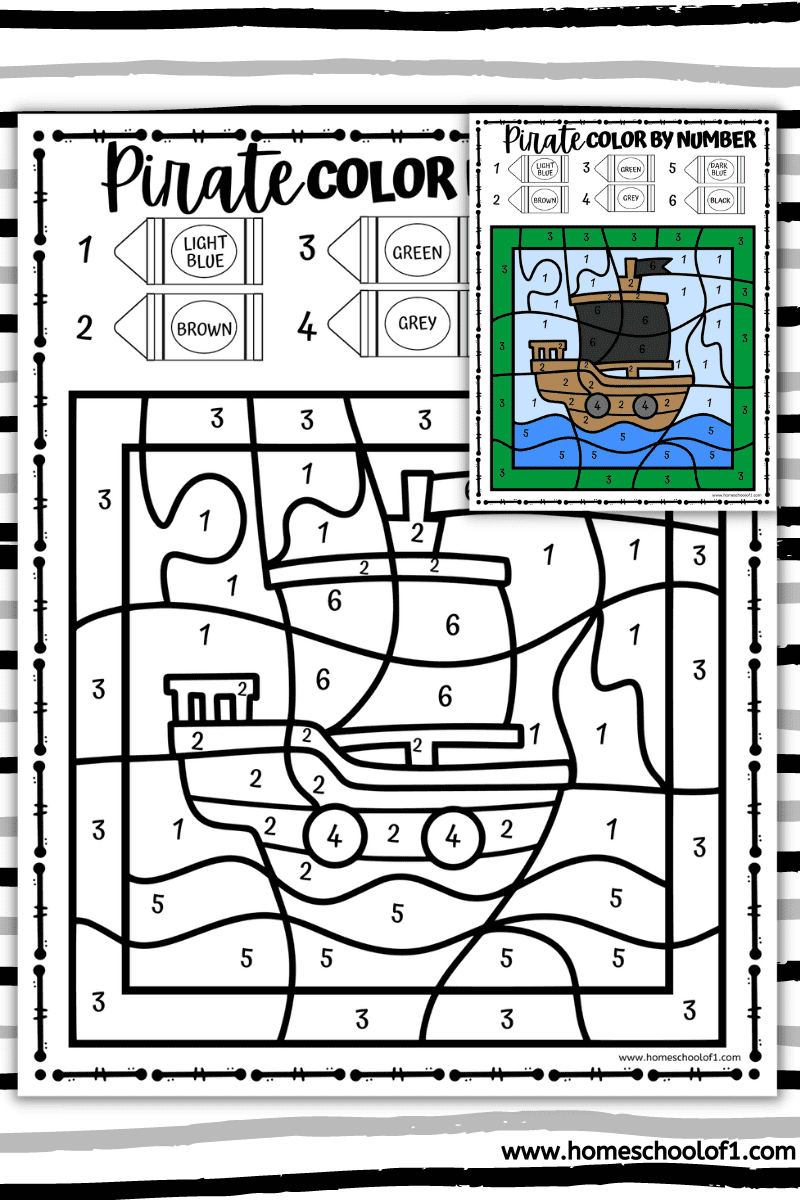 Free Pirate Color by Number Worksheets