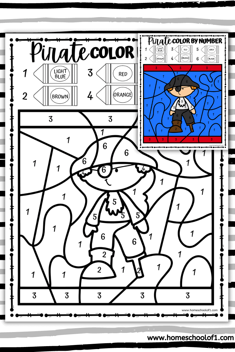 Free Pirate Color by Number Worksheets