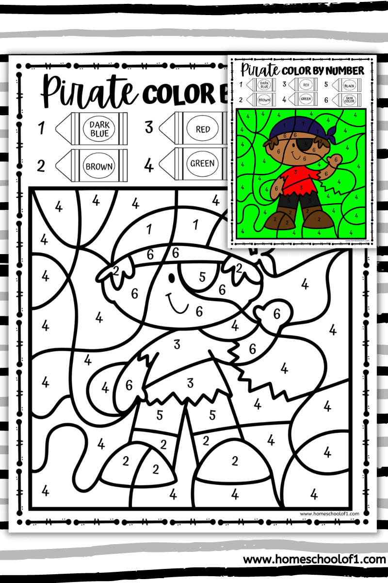Free Pirate Color by Number Worksheets