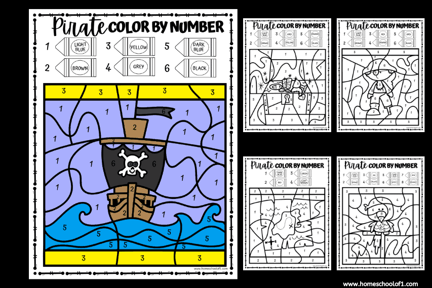 Free Pirate Color by Number Worksheets