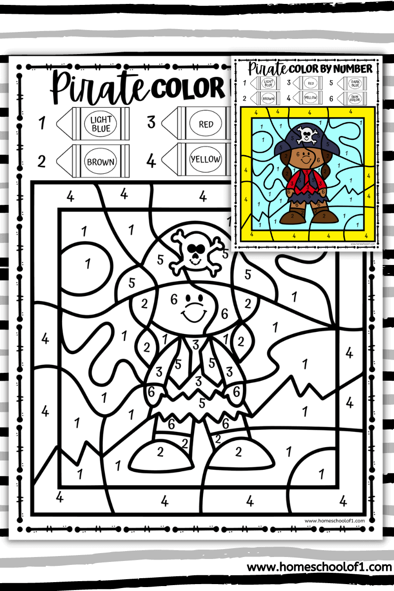 Free Pirate Color by Number Worksheets