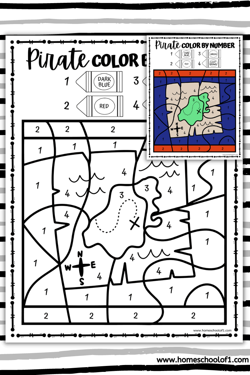 Free Pirate Color by Number Worksheets