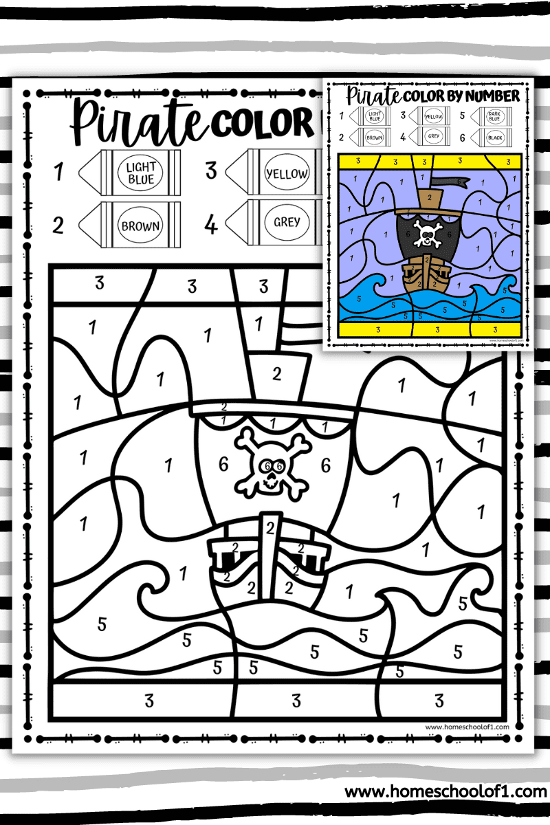 Free Pirate Color by Number Worksheets