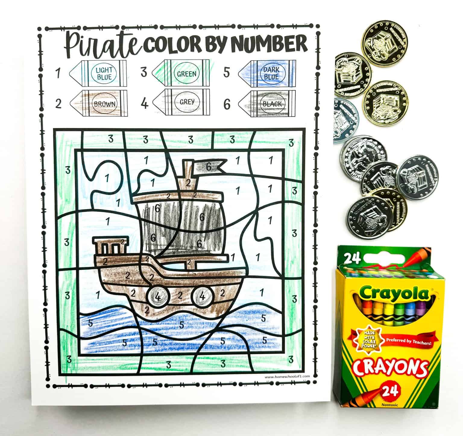 Free Pirate Color by Number Worksheets