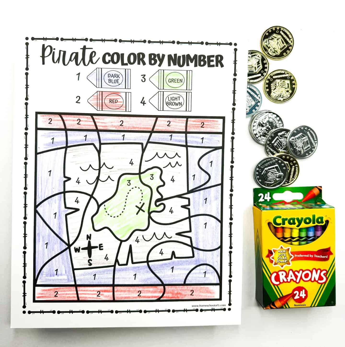 Free Pirate Color by Number Worksheets