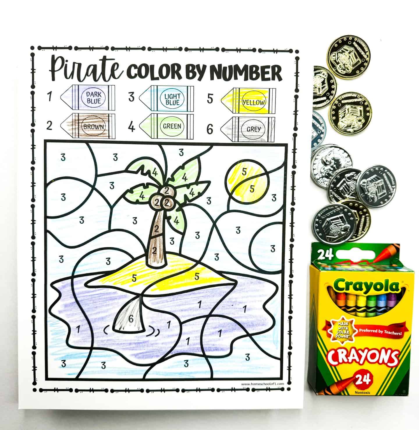 Free Pirate Color by Number Worksheets