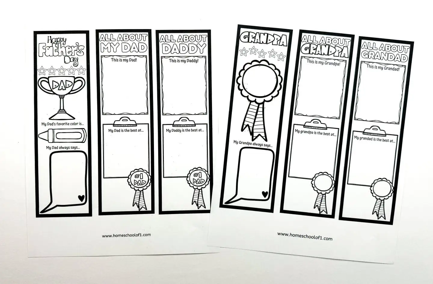 Free Printable Father’s Day Bookmarks to Color