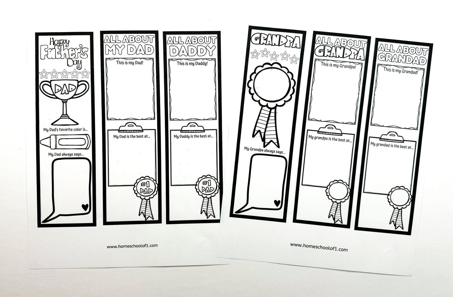 Free Printable Father’s Day Bookmarks to Color