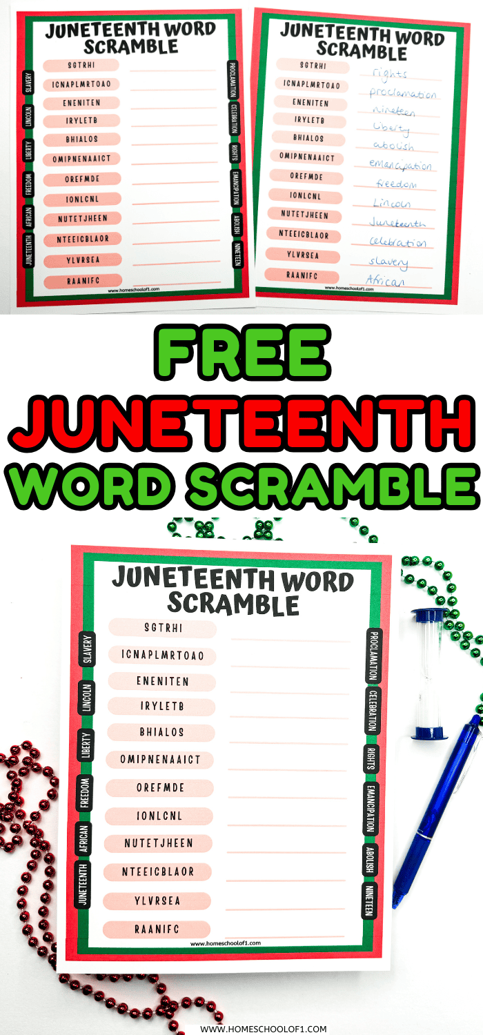 Free Juneteenth Word Scramble Printable