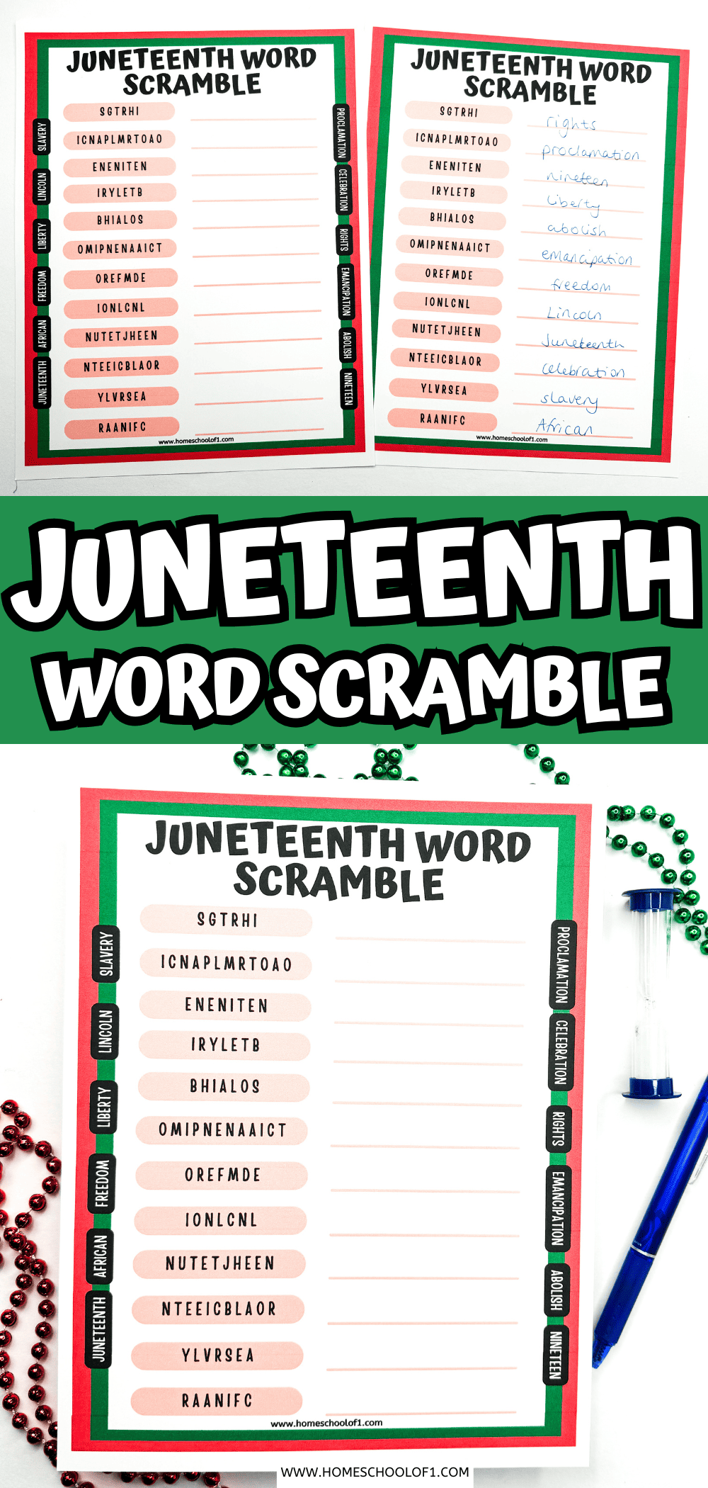 Free Juneteenth Word Scramble Printable