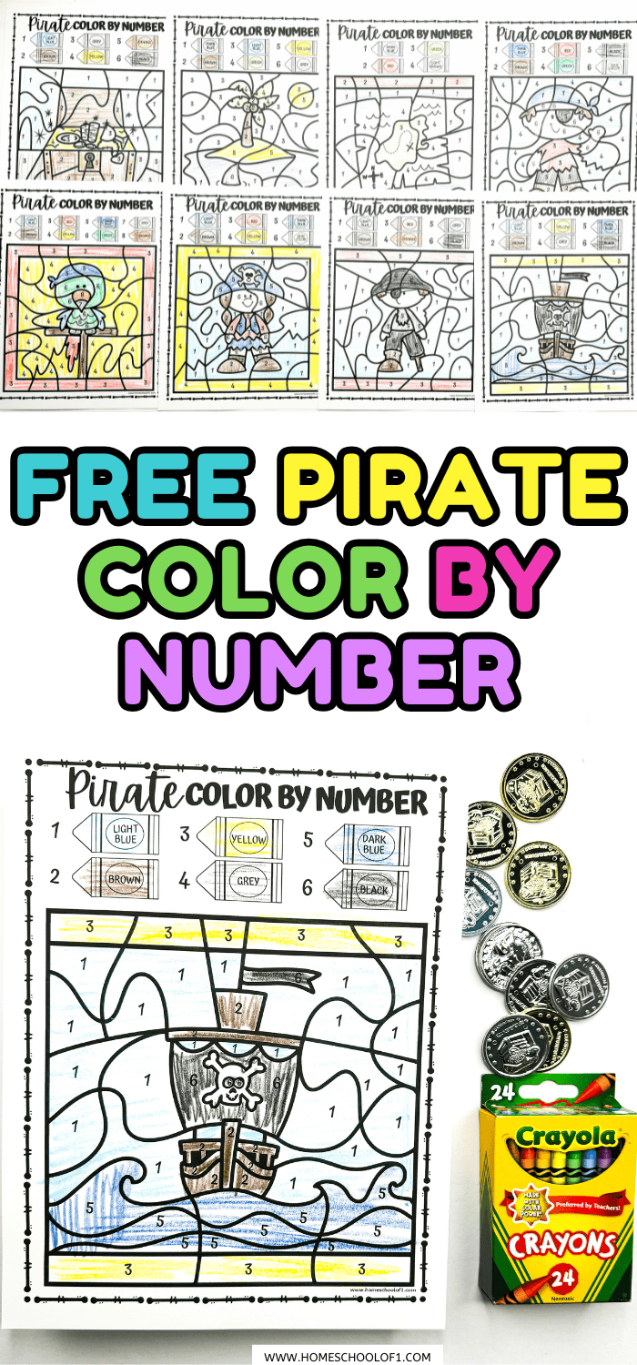 Free Pirate Color by Number Worksheets