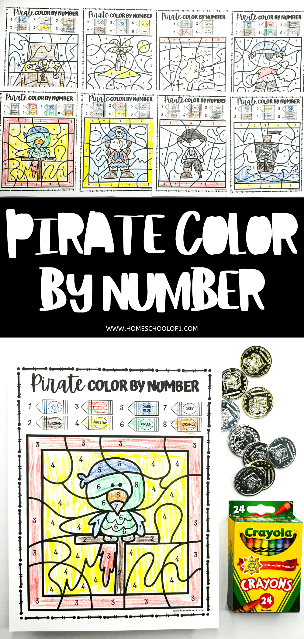 Free Pirate Color by Number Worksheets