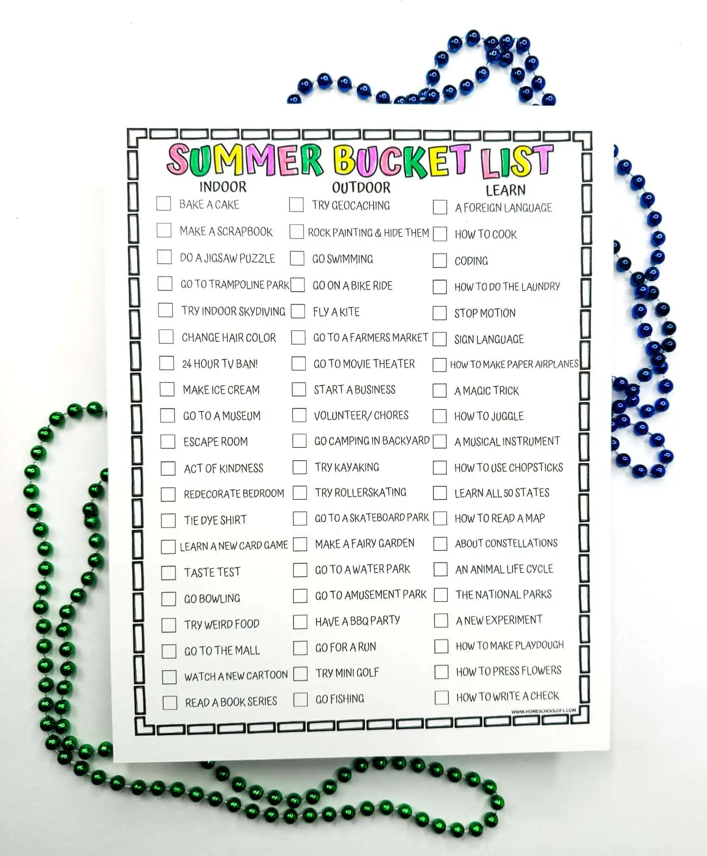 Free Summer Bucket List Printable for Kids