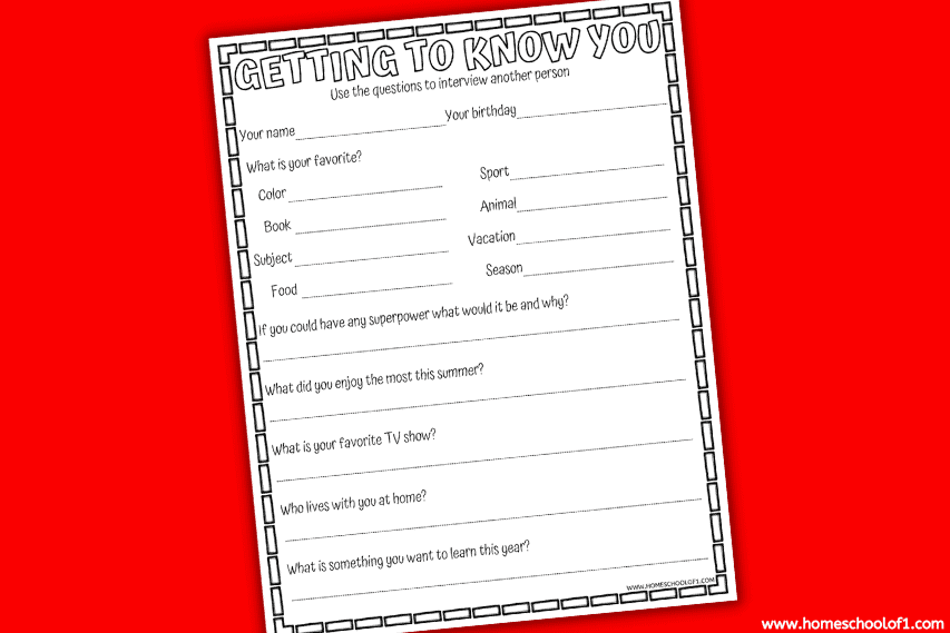 Free Getting To Know You Worksheet For Kids - Homeschool of 1