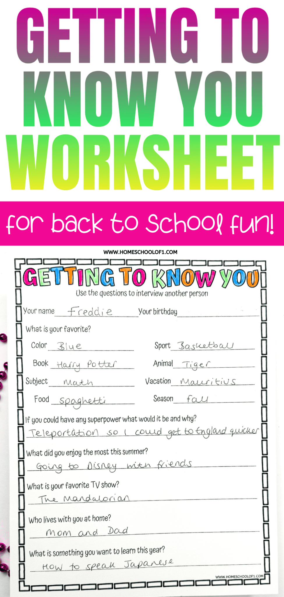 Free Getting To Know You Worksheet For Kids