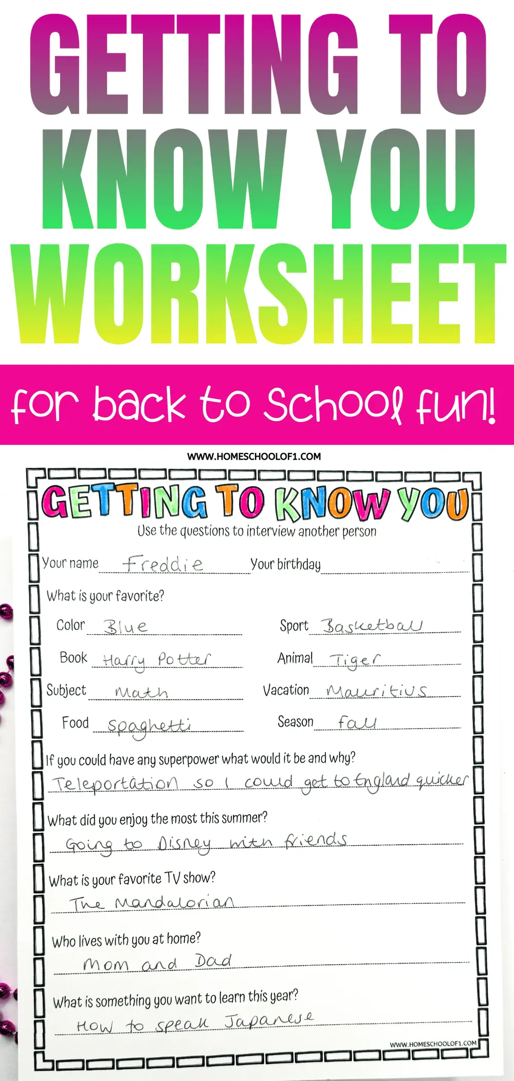Getting To Know You Worksheet High School