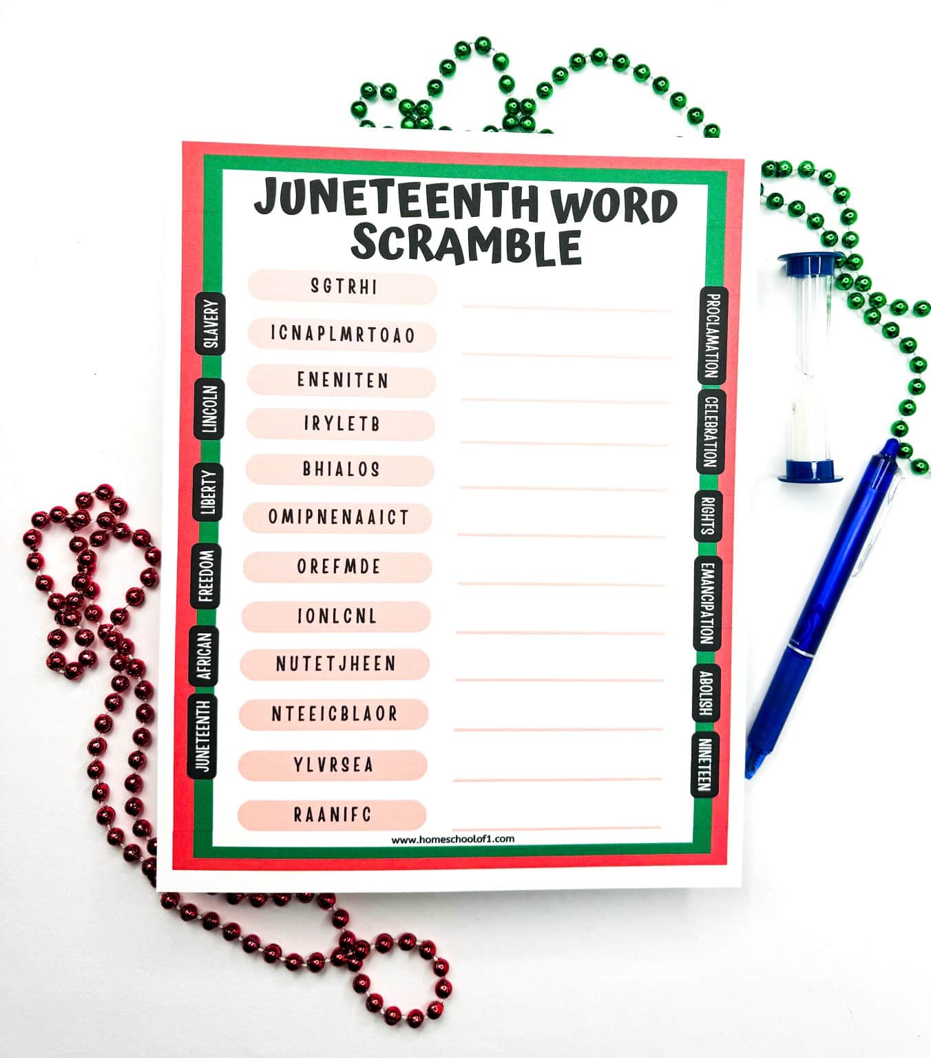 Free Juneteenth Word Scramble Printable