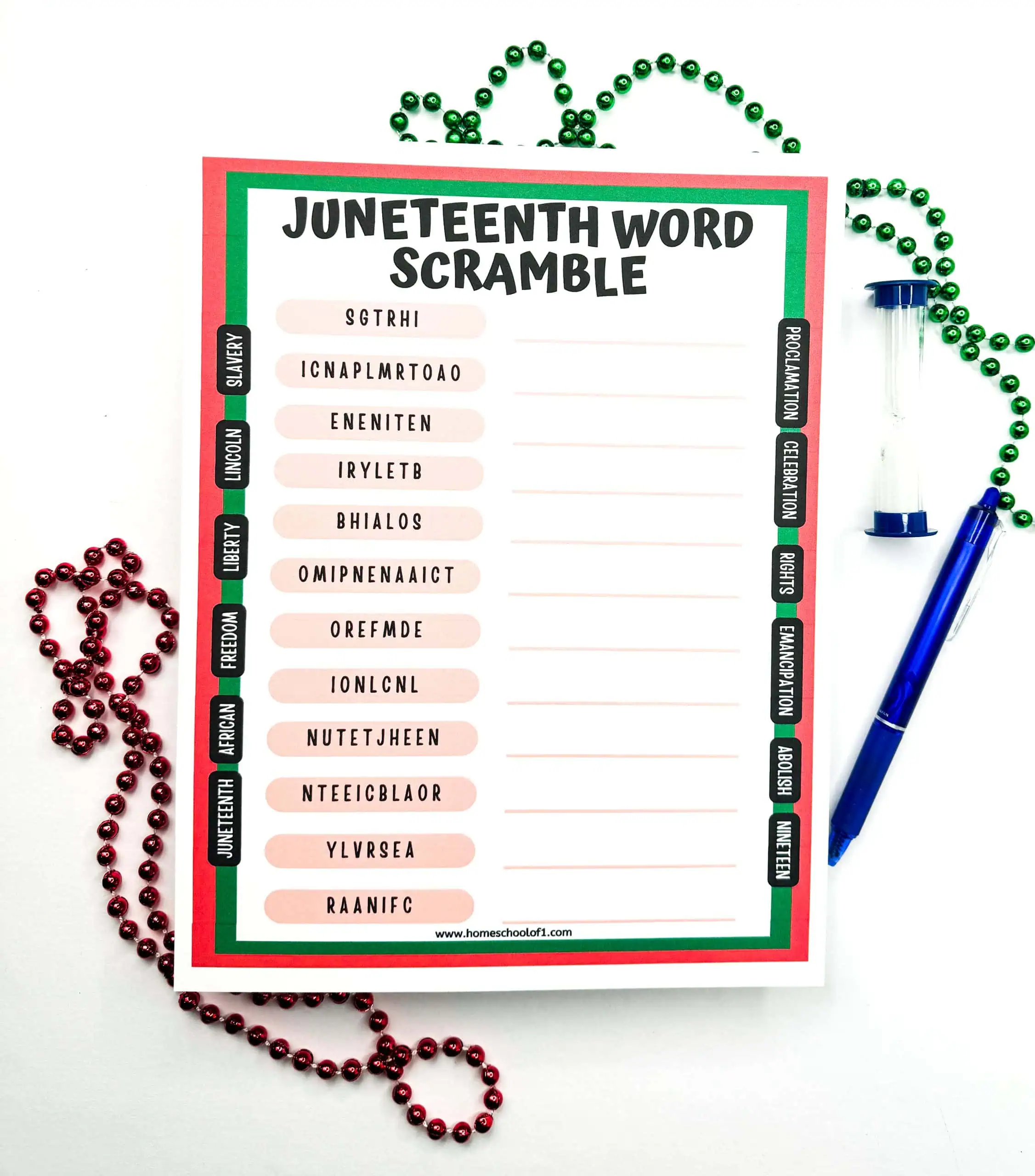 Free Juneteenth Word Scramble Printable